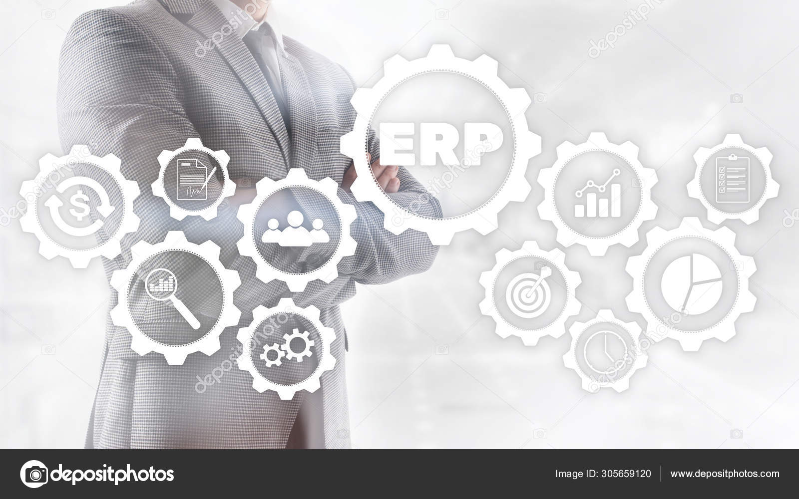 ERP system, Enterprise resource planning on blurred background ...