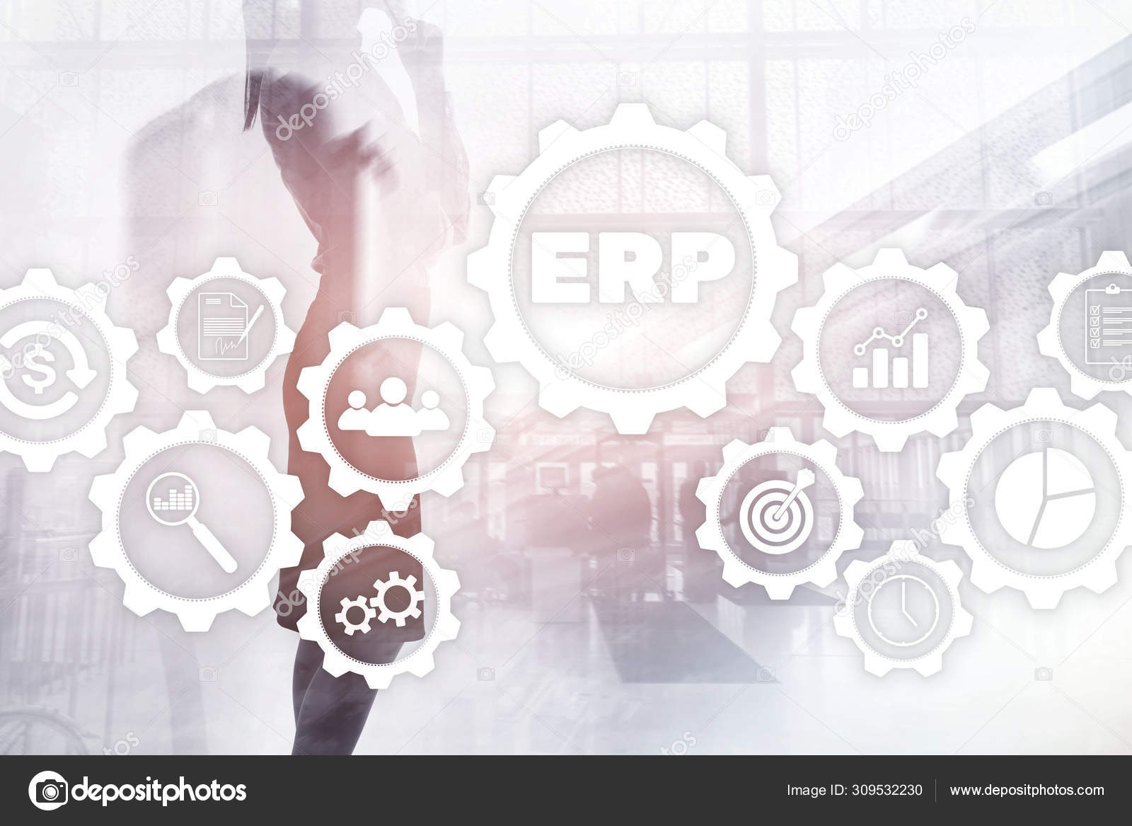 ERP system, Enterprise resource planning on blurred background ...