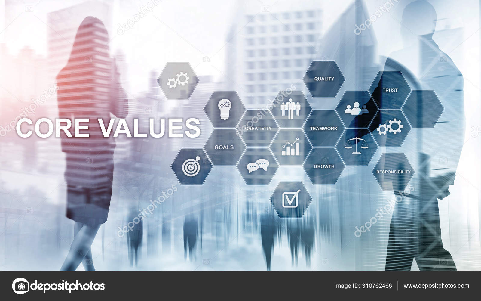 Core values concept on virtual screen. Business and finance solutions ...