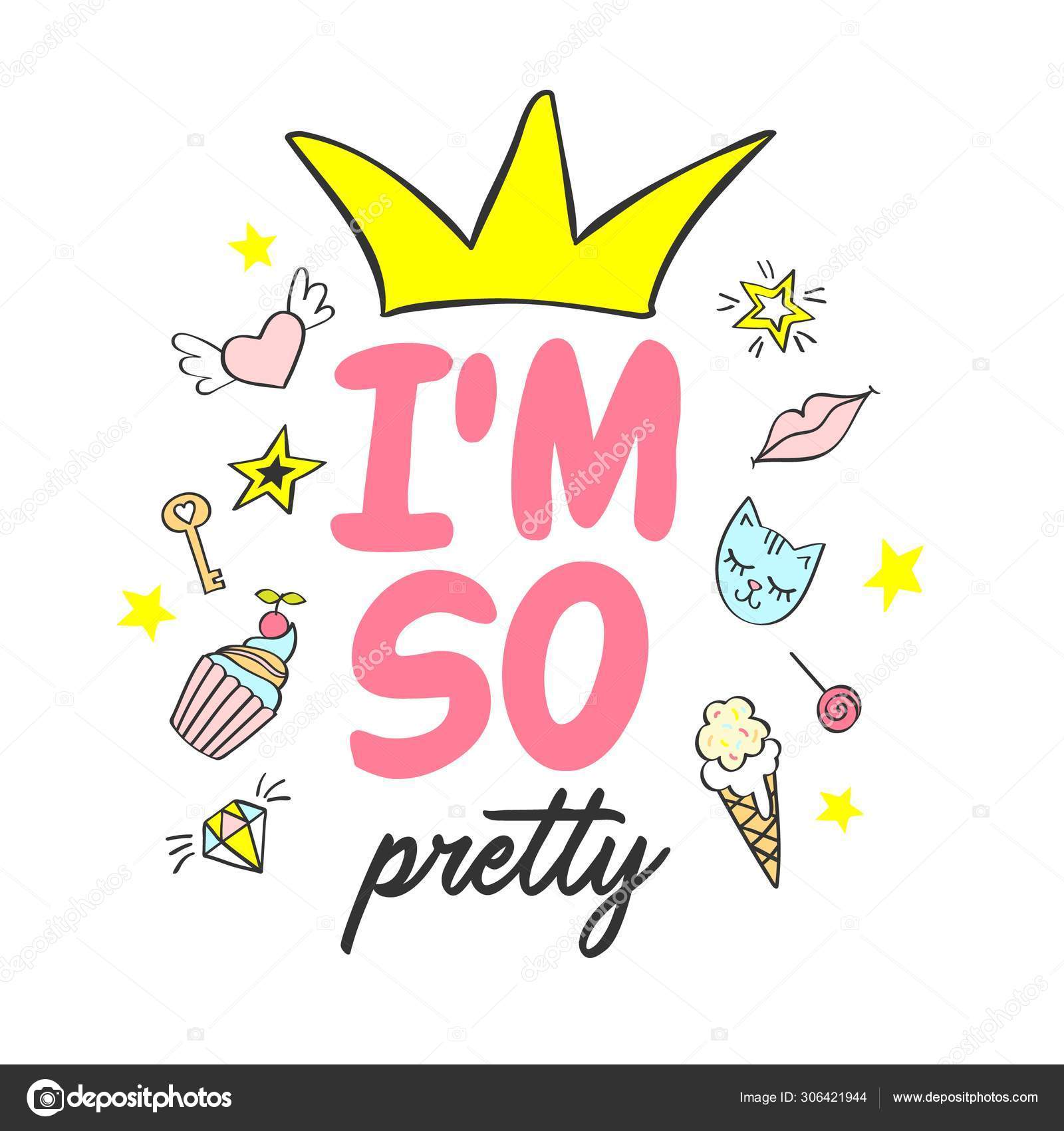 I m so pretty lettering with girly doodles for greeting card design ...