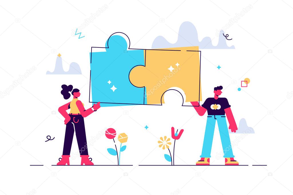 Ilustración de dibujos animados vectorial de rompecabezas comprometido ...