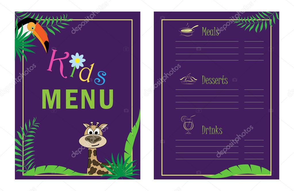 Plantilla de menú para niños. Diseño de menú de café para niños. Menú ...