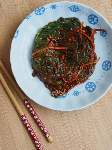 Korean Food Pickled Perilla Leaves Sesame Leaf Soy Sauce — Stock Photo ...