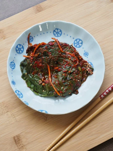 Korean Food Pickled Perilla Leaves Sesame Leaf Soy Sauce — Stock Photo ...