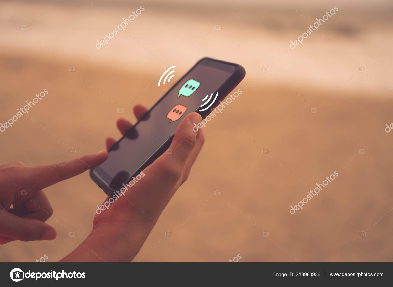 Women Hand Using Smartphone Typing Chatting Conversation Chat Box Icons ...