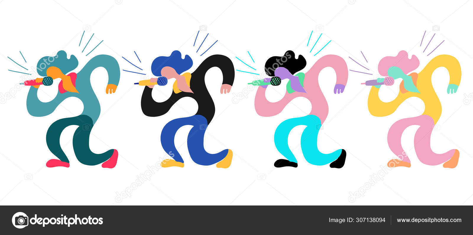 Vector Flat Illustration Doodle Singer Vocalist Sing His Song Bright ...