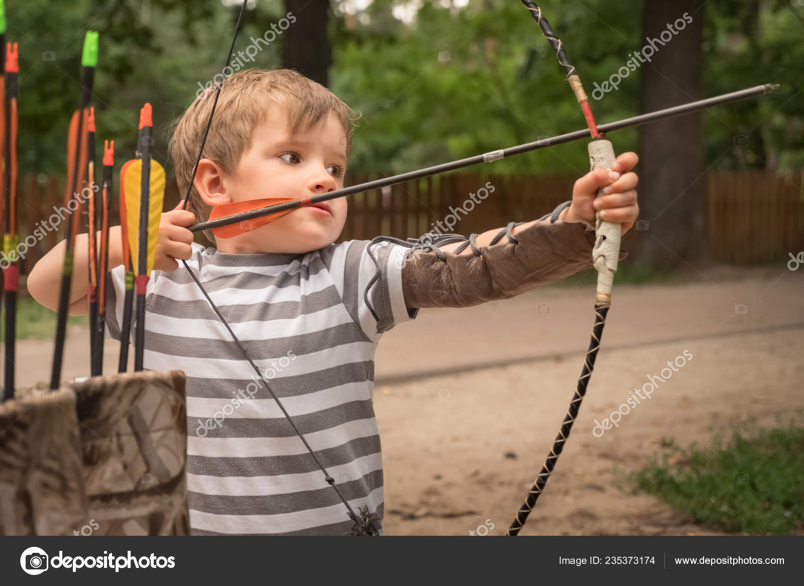 Boy Bow Arrow Concentrated Target Kid Stared Target Child Directed ...