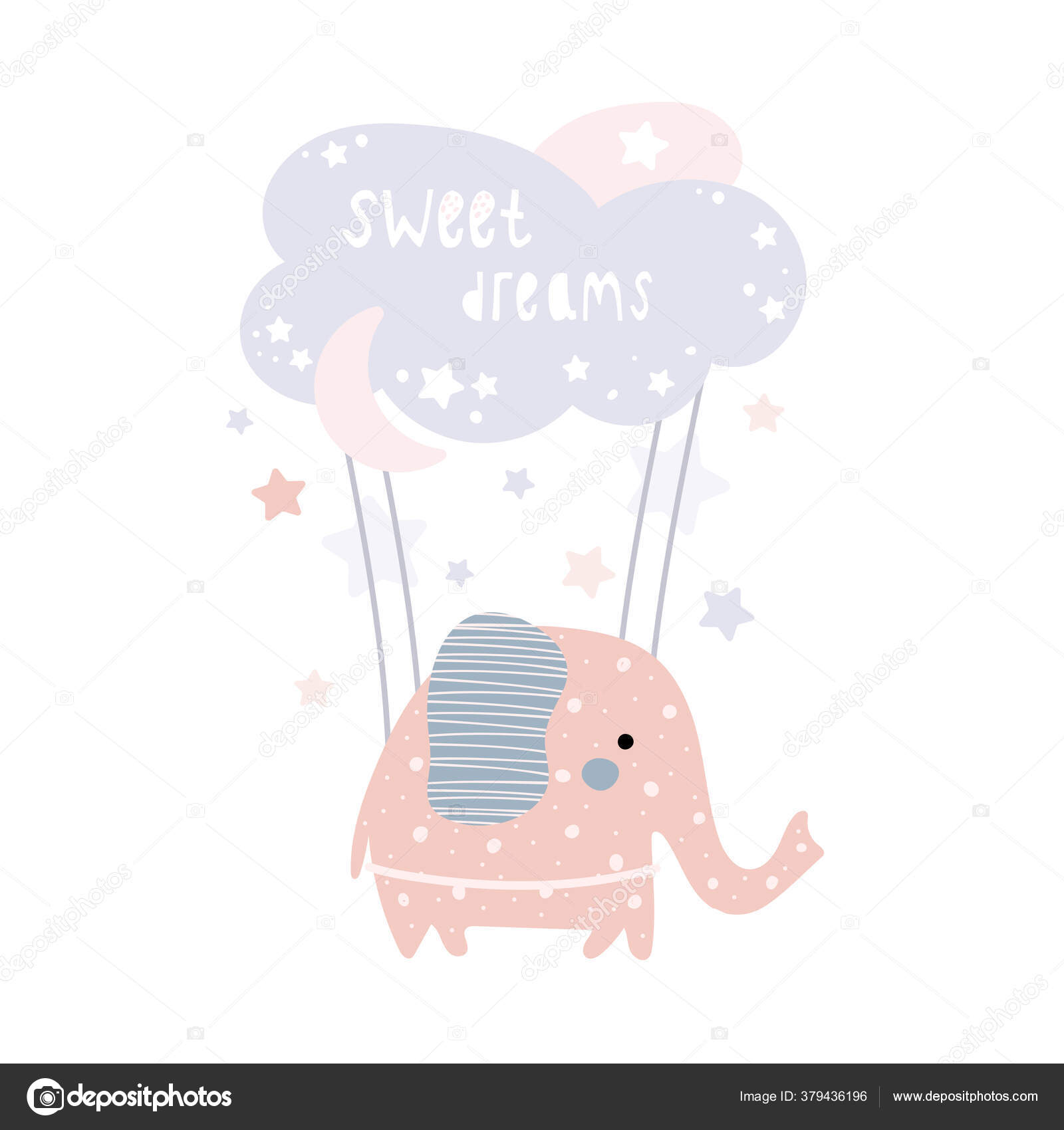 Cute Pink Elephant Flying Cloud Sweet Dreams Cute Animal Clouds Stock ...