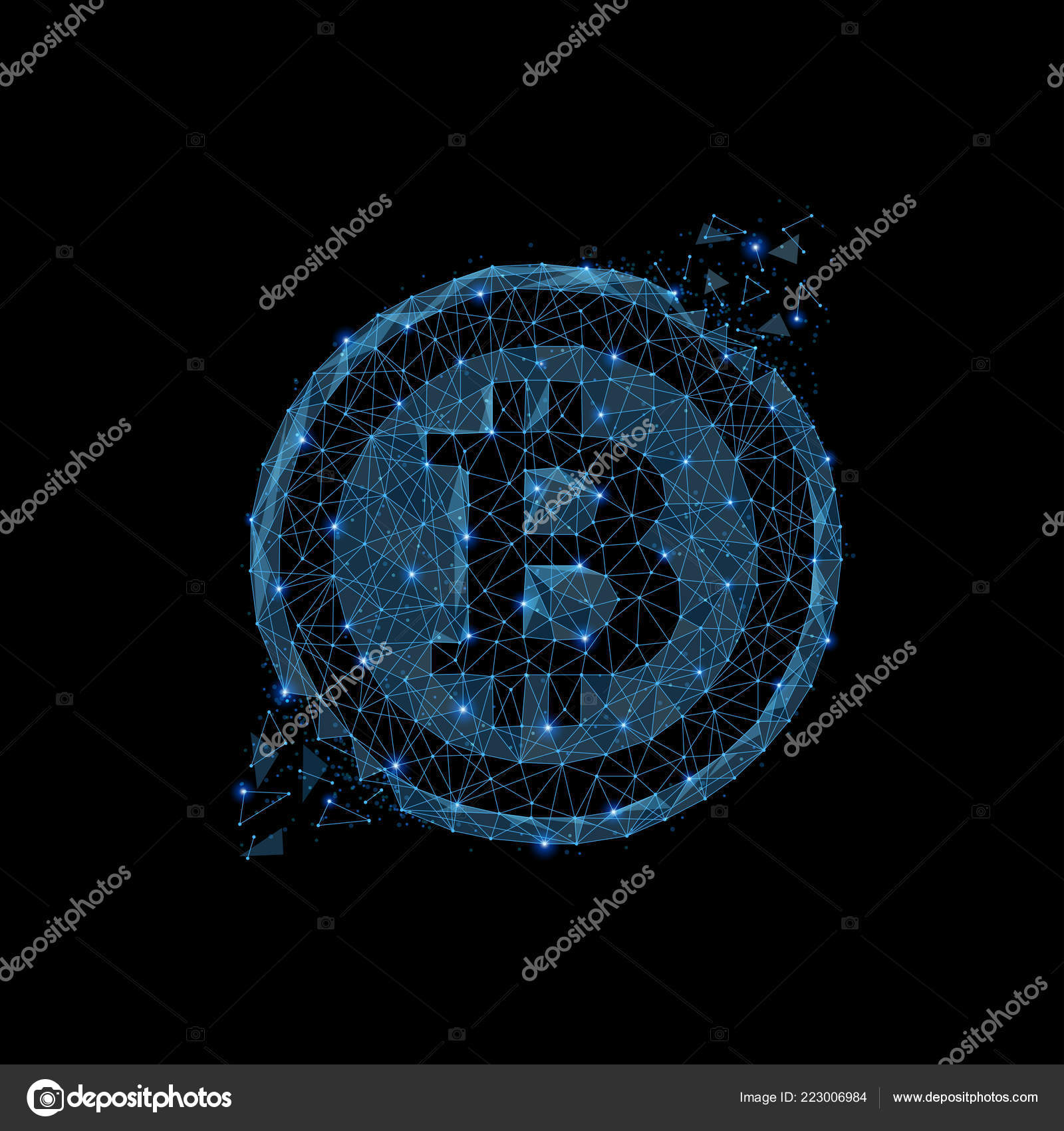 Abstract Polygonal Light Bitcoin Sign Business Wireframe Mesh Spheres ...