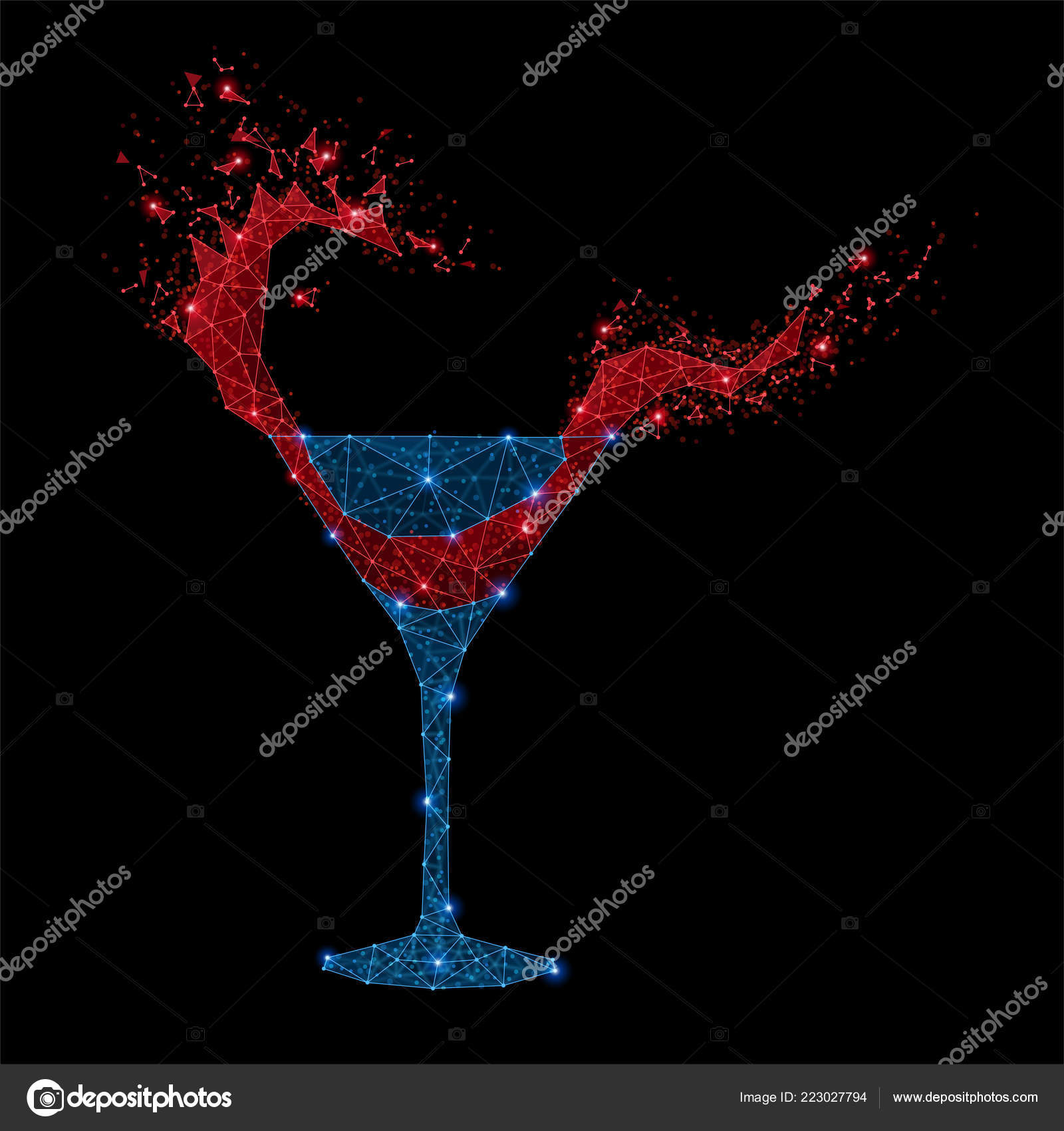 Abstract Polygonal Light Cocktail Glass Splashes Business Wireframe ...