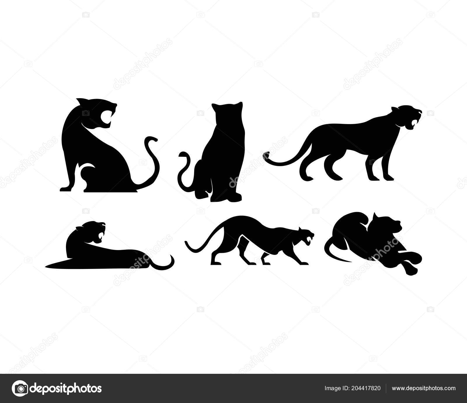 Leopardos Puma Pantera Silueta Acción Tigre Buen Uso Para Símbolo ...