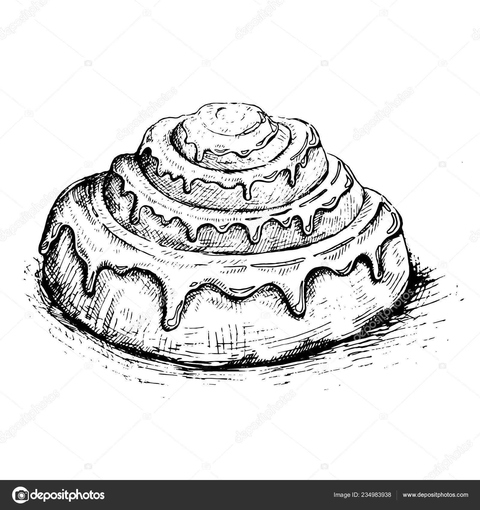 Bakery Products Loaf Bread Vector Illustration Food Cinnabon Bun Hand ...