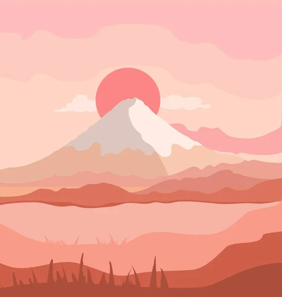 Illustration Mount Fuji Red Sun Sketch Japan Drawing Hand Drawn Stock ...
