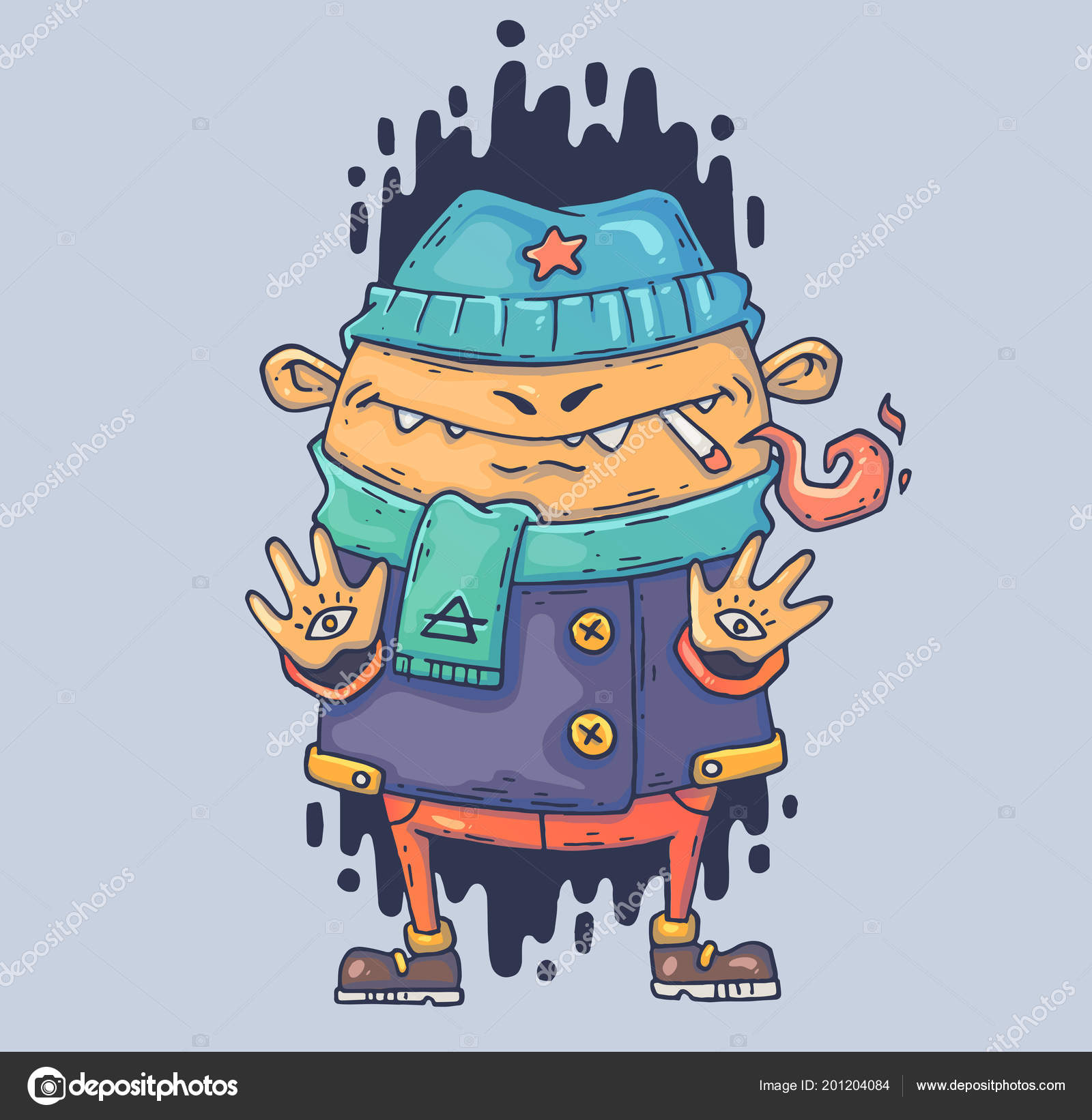 Un matón misterioso con un cigarrillo. Ilustración de dibujos animados ...