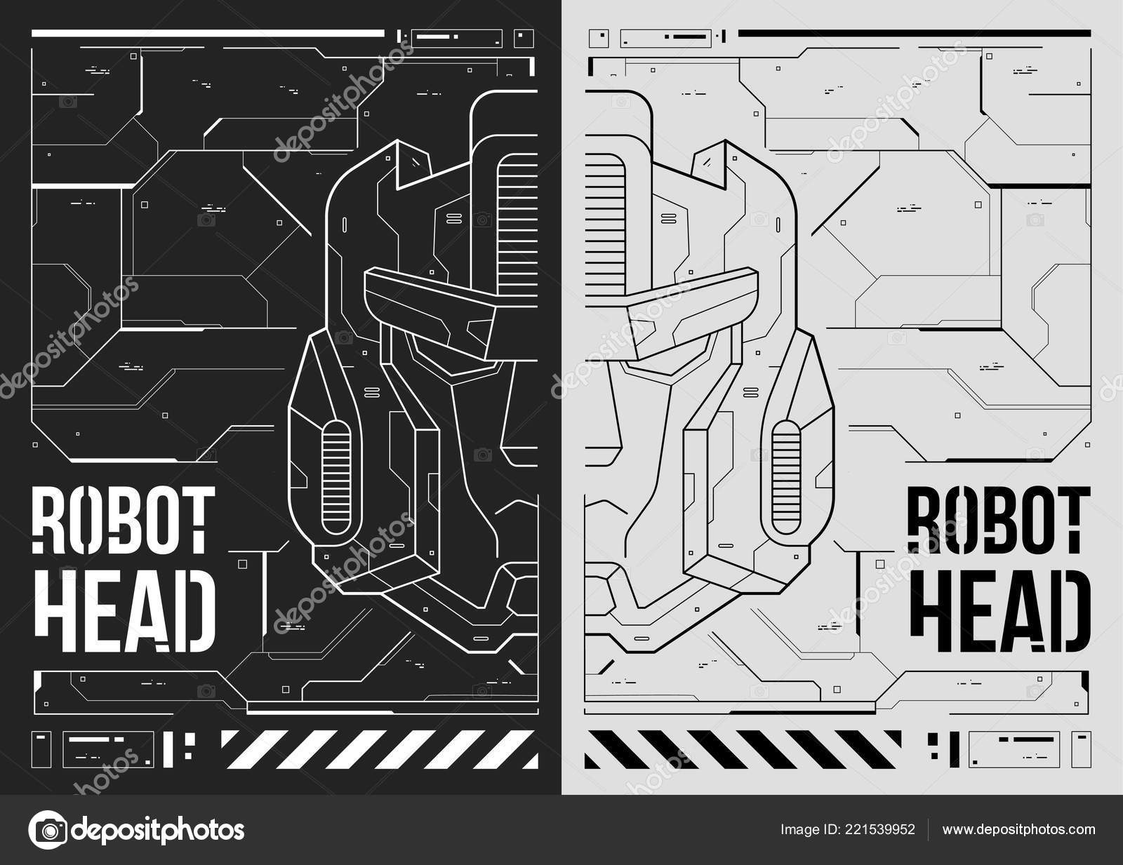 Futuristic poster with a robot head. Template for web and print ...