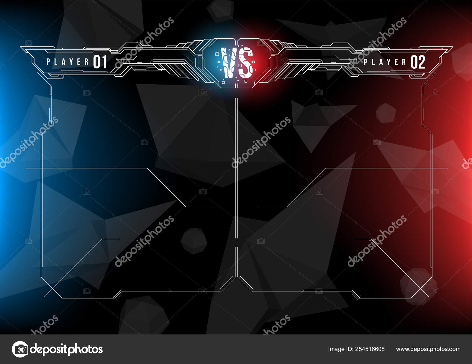 Versus screen design with HUD elements. Announcement of a two fighters ...