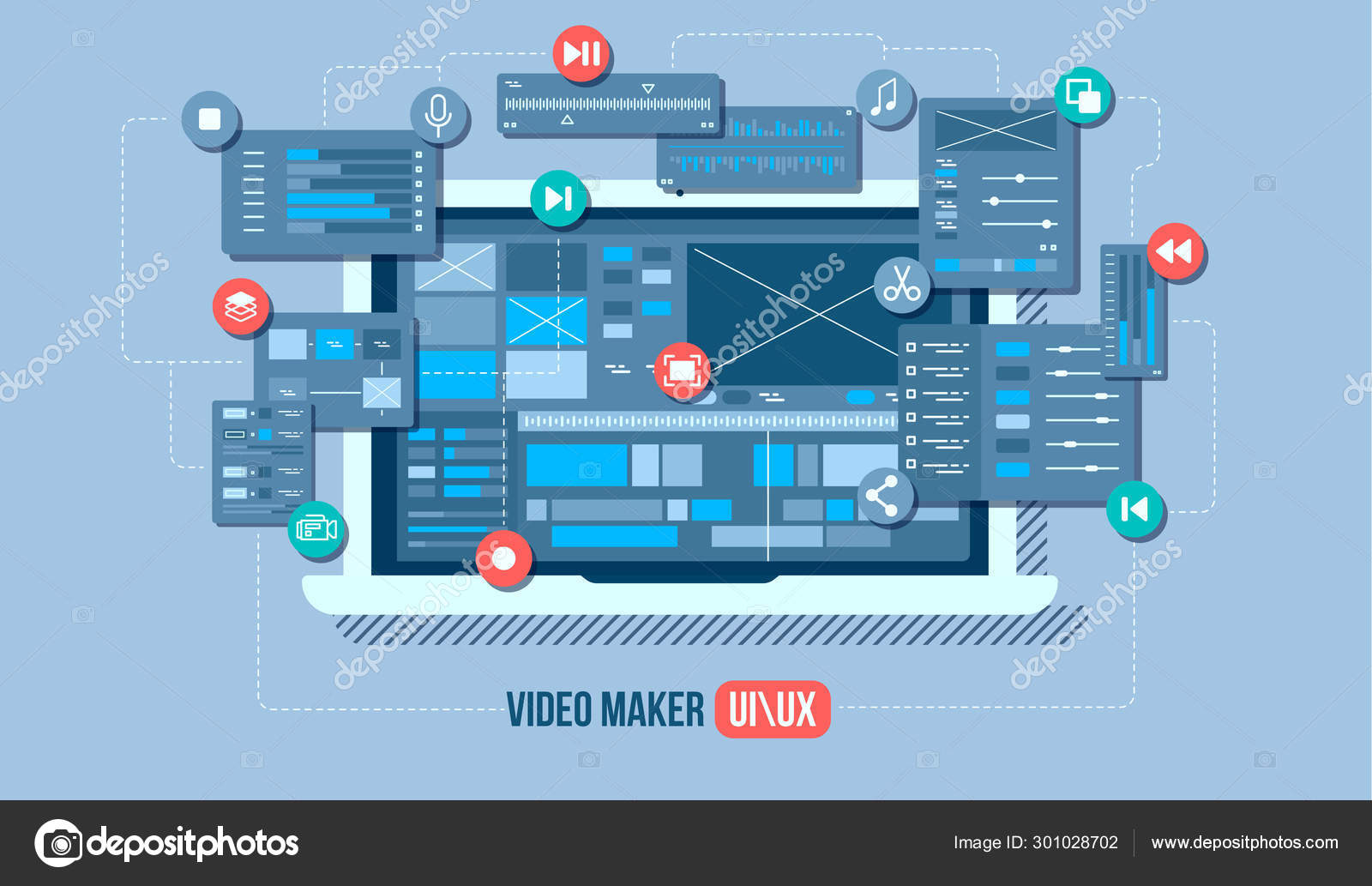 Mobile video editor flat vector concept. Motion design studio, video ...