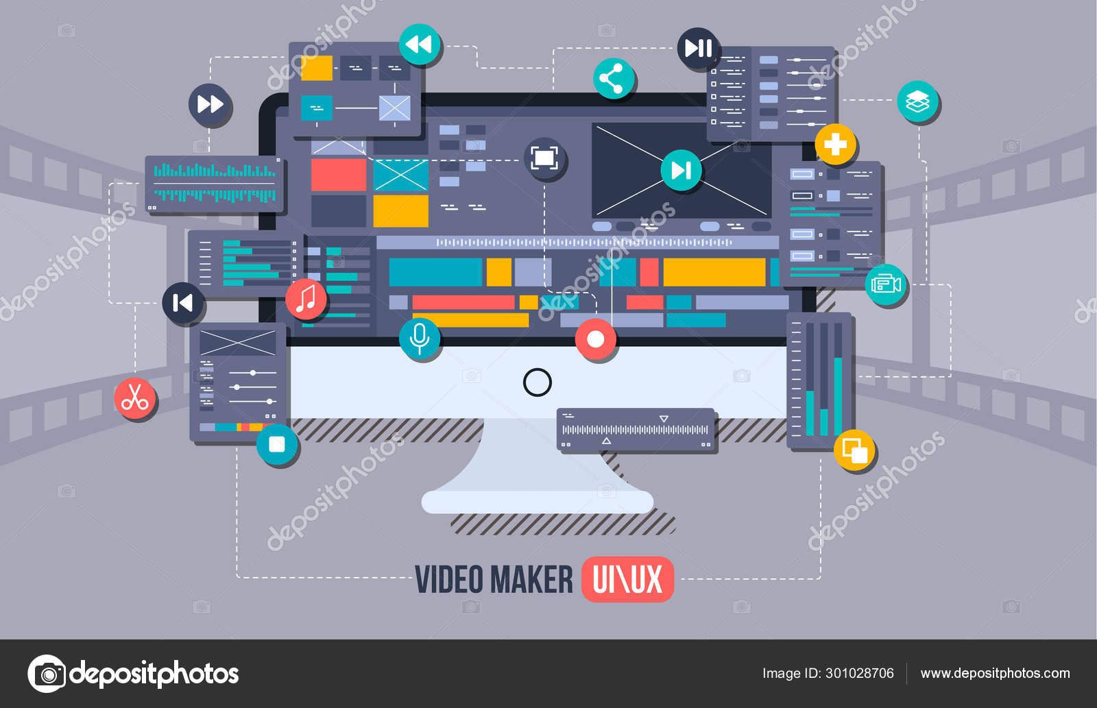 Mobile video editor flat vector concept. Motion design studio, video ...