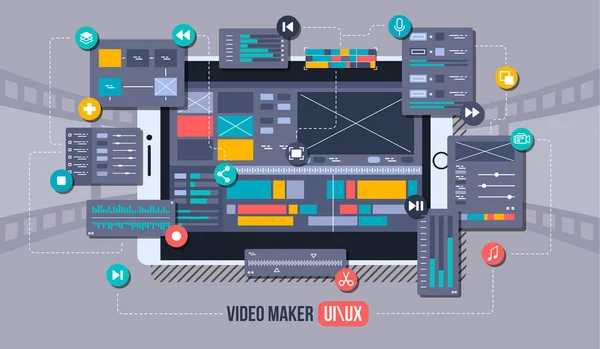 Mobile video editor flat vector concept. Motion design studio, video ...