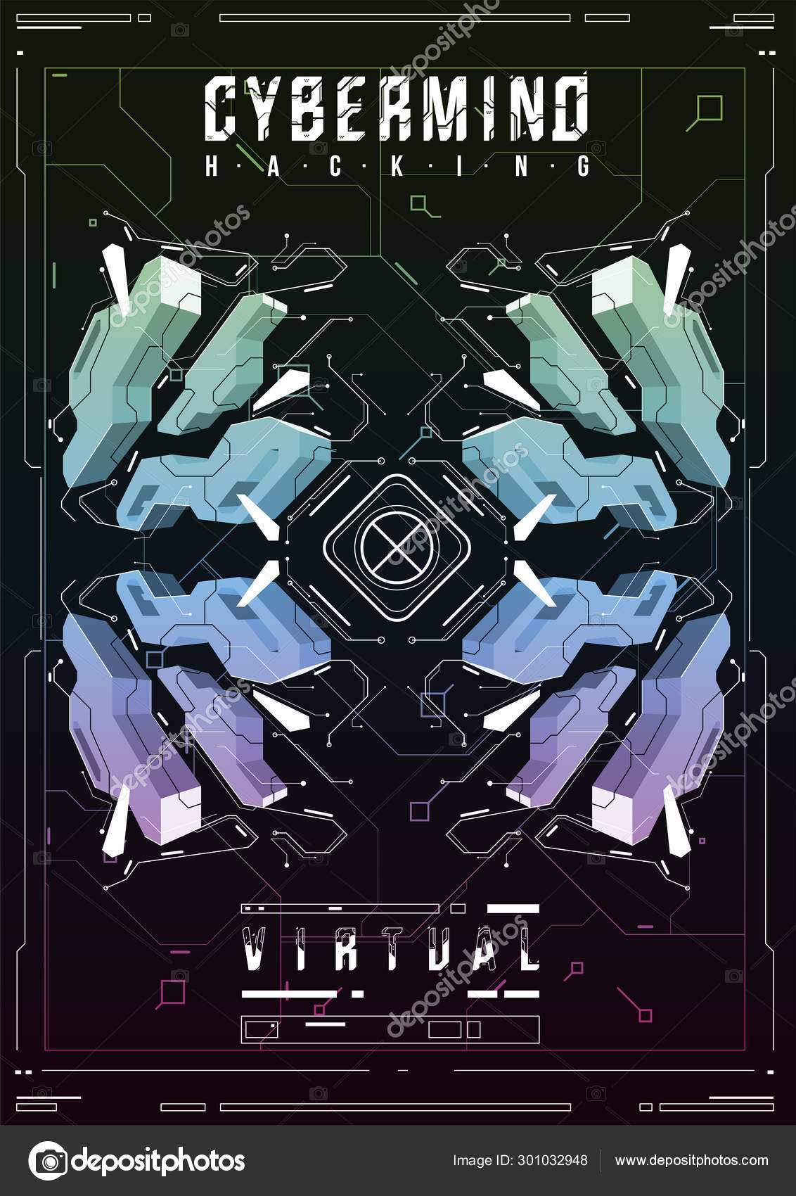 Cyberpunk futuristic poster. Retro futuristic poster template. Tech ...