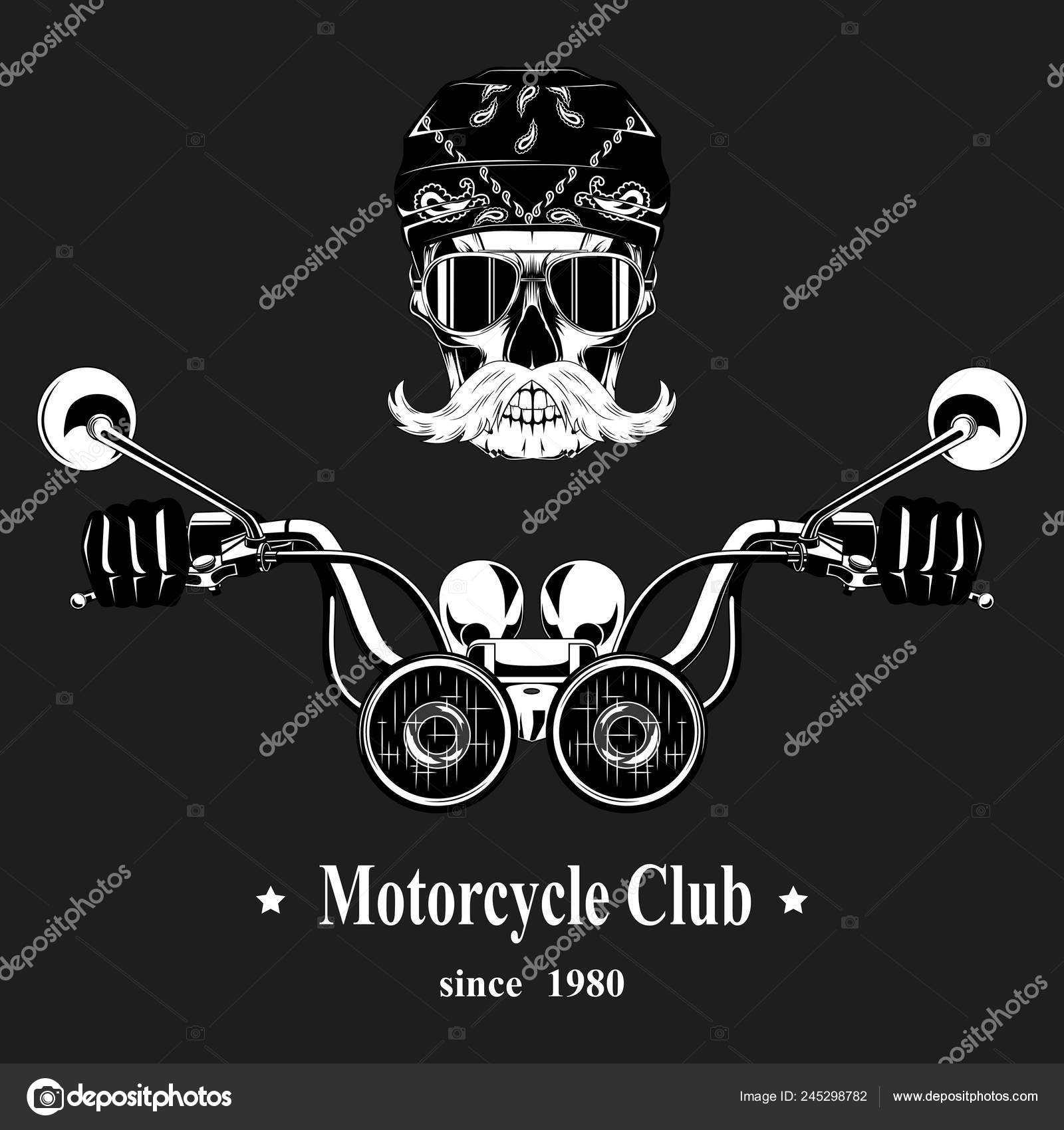 Vector Image Skull Mustache Glasses Driving Motorcycle Gray Background ...