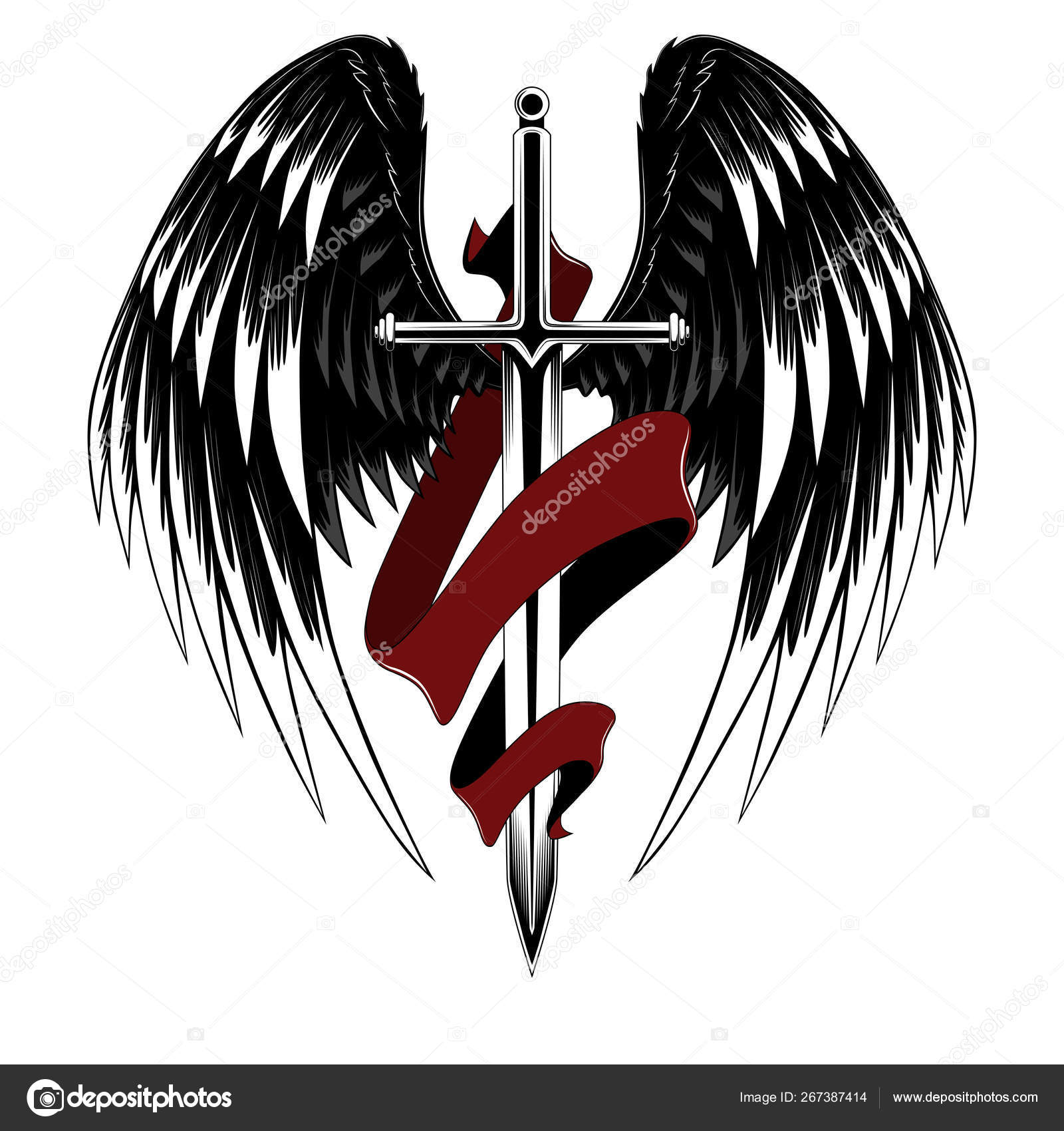 Sword Wings Red Ribbon Vector Image White Background ⬇ Vector Image by ...