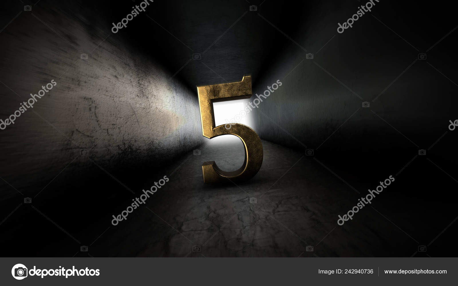 Number 5 countdown darkly. Counting numbers. Gloomy corridor. — Stock ...