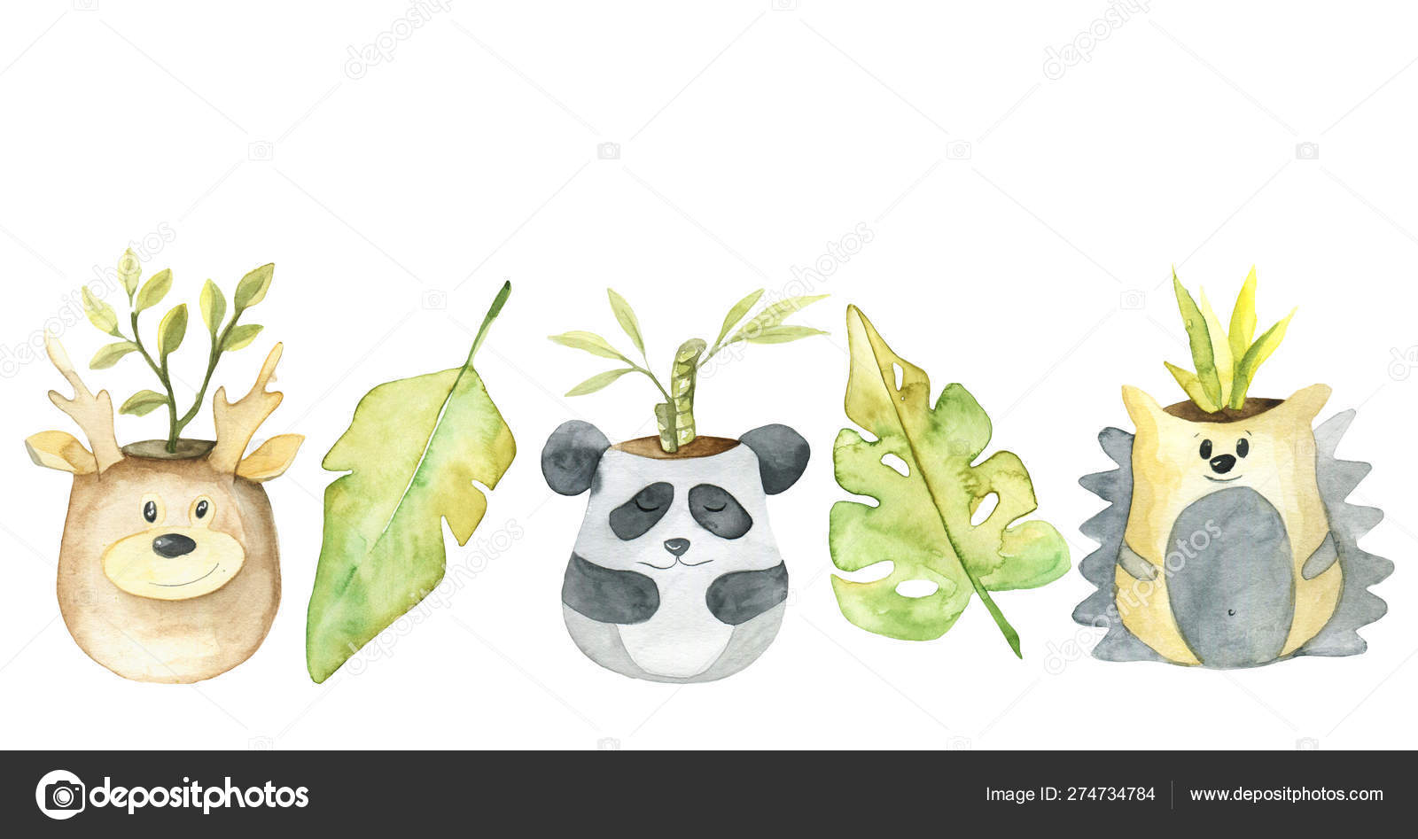 Watercolor Set Cute Pots Cute Illustrations Animals Perfect Office ...