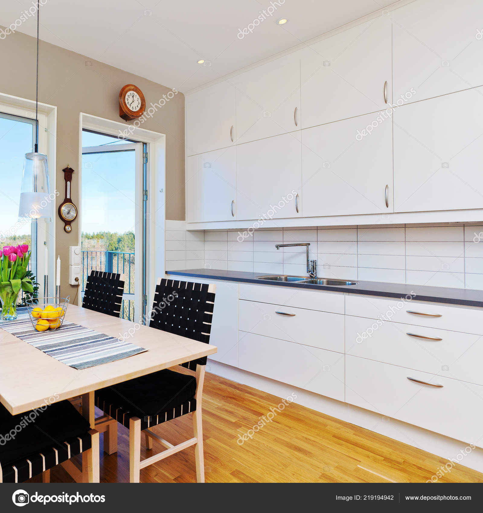 Banner Fancy Kitchen Interior Background — Stock Photo ...