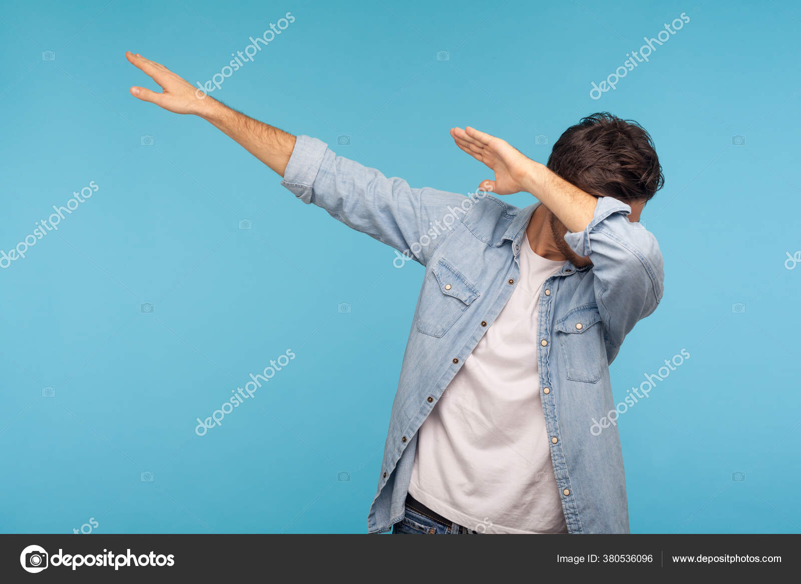 Dab Dance Portrait Man Denim Shirt Making Dabbing Movement Famous ...