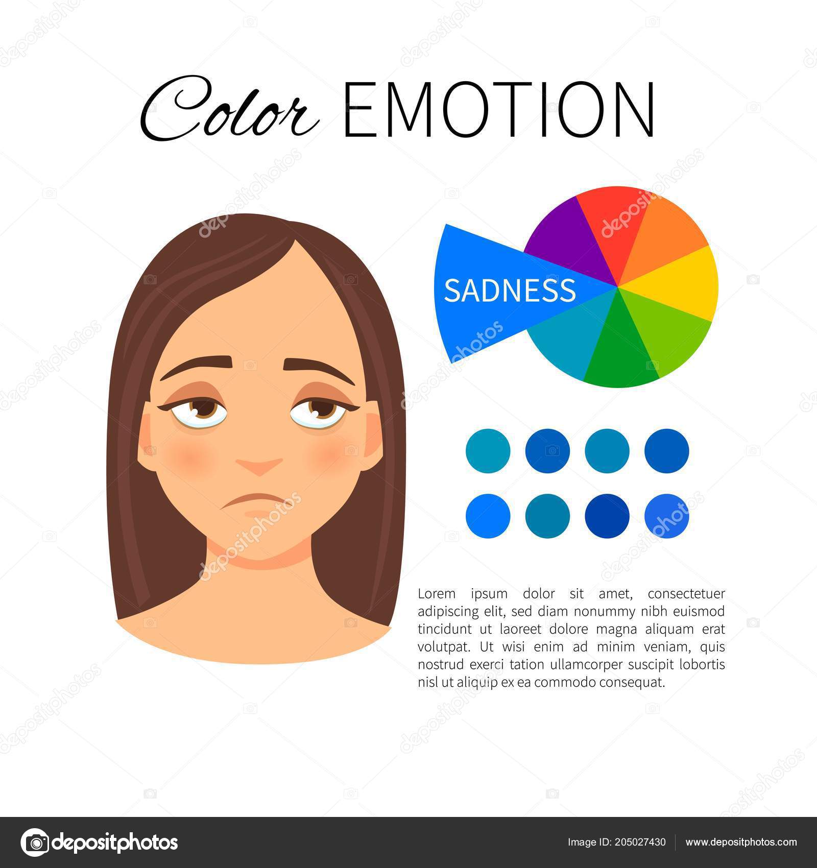 Vector Infographics Color Emotions Influence Blue Color Portrait Girl ...