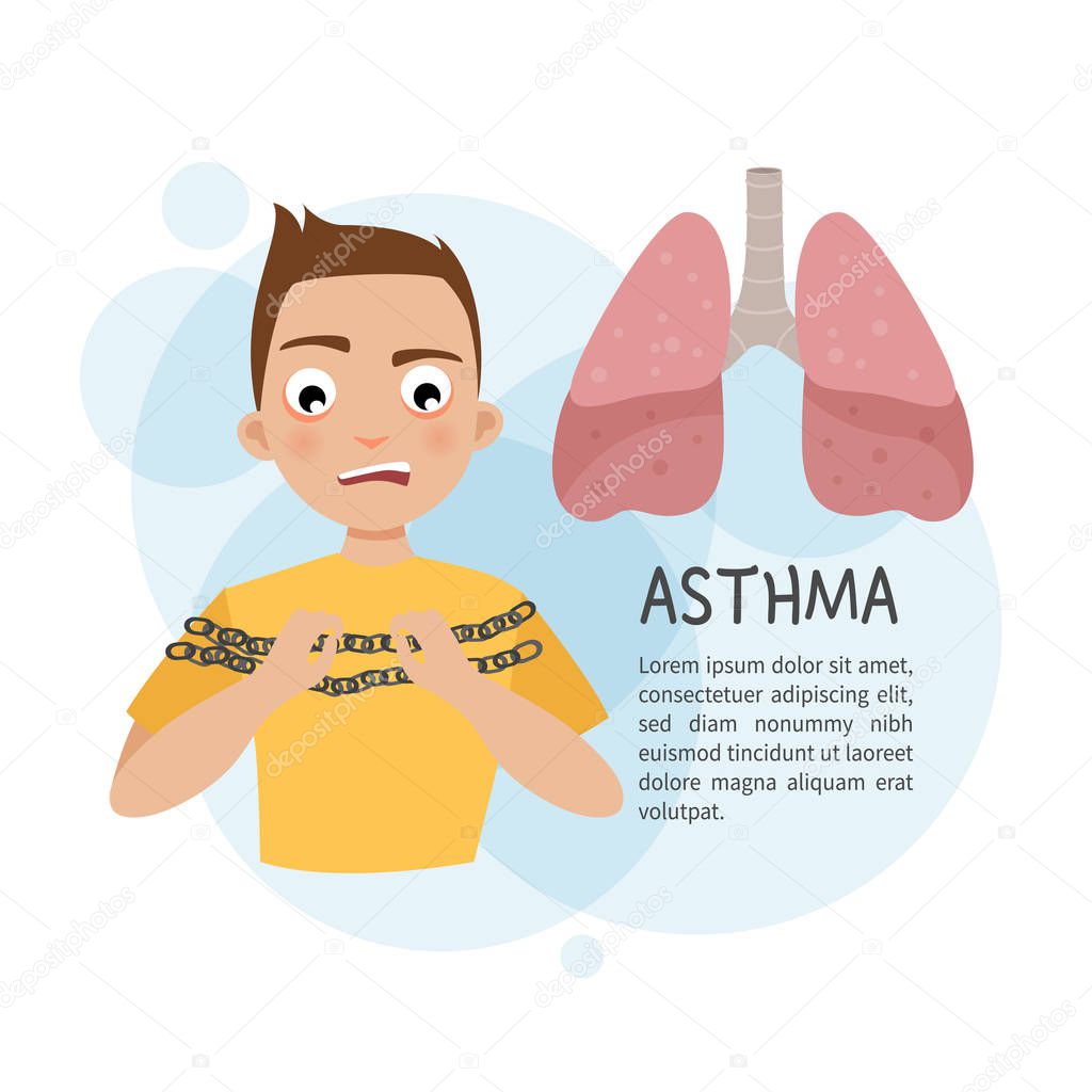 Ilustración de un niño con dificultad para respirar. Plantilla para ...