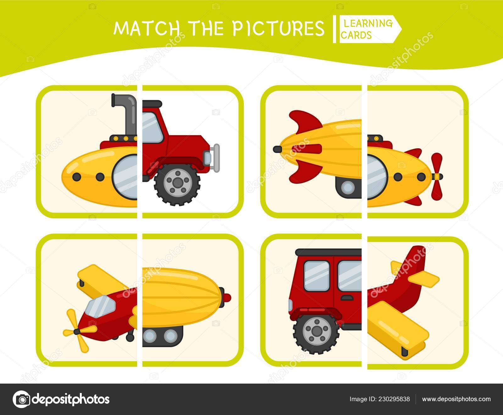 Matching Children Educational Game Match Parts Cars Activity Pre Shool ...