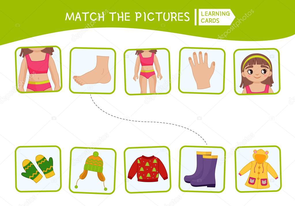 Matching Children Educational Game Match Body Parts Clothin — Stock ...