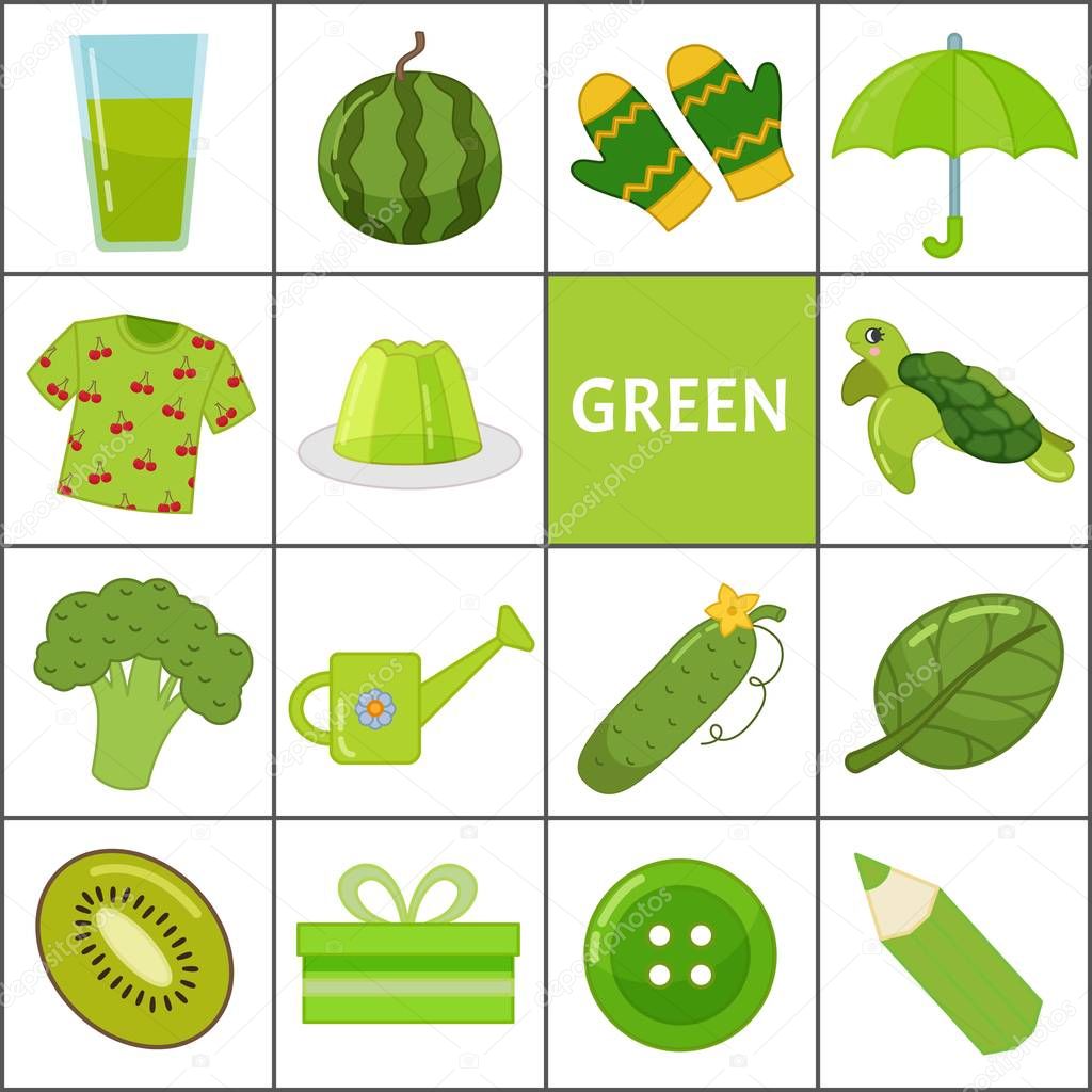 Learn Primary Colors Green Different Objects Green Color Educational ...