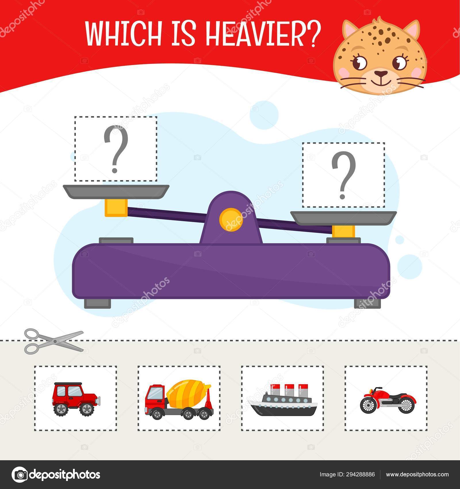 Educational Game Children Material Learning Weight Heavier Lighter ...