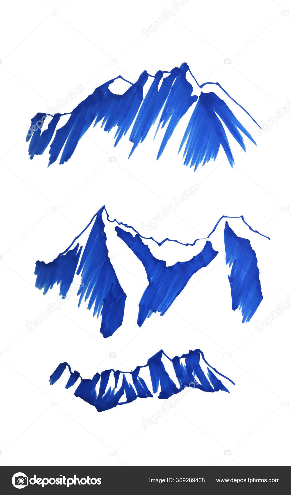 Marker Sketch Silhouettes Mountains Isolated White Background Concept ...