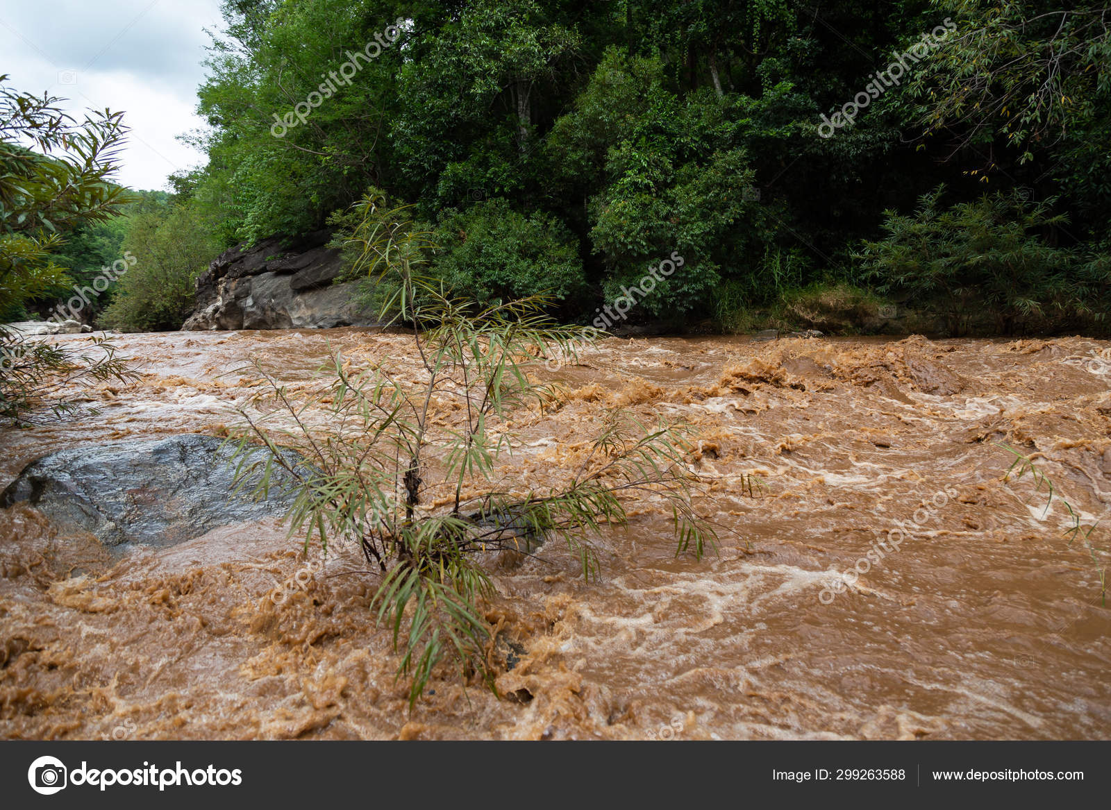 Natural disaster,powerful water currents and rapids churning in flowing ...