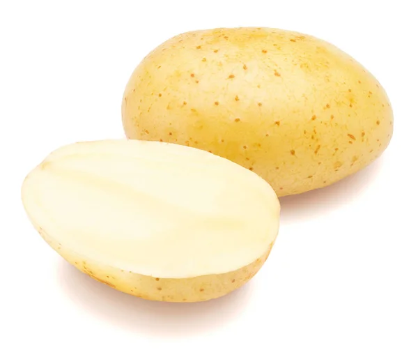 Two beautiful potatoes (one whole and one split in half). Isolated on ...
