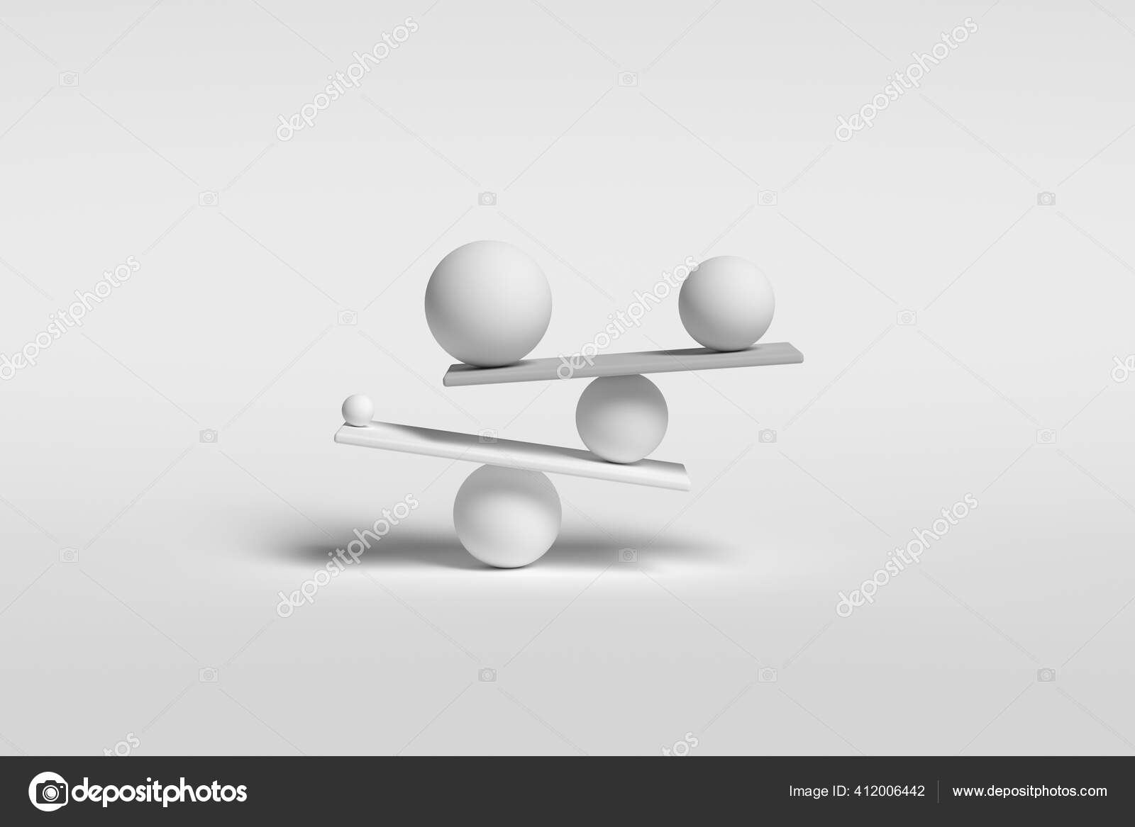 Balancing spheres in white monochrome color. Conceptual 3d render of ...