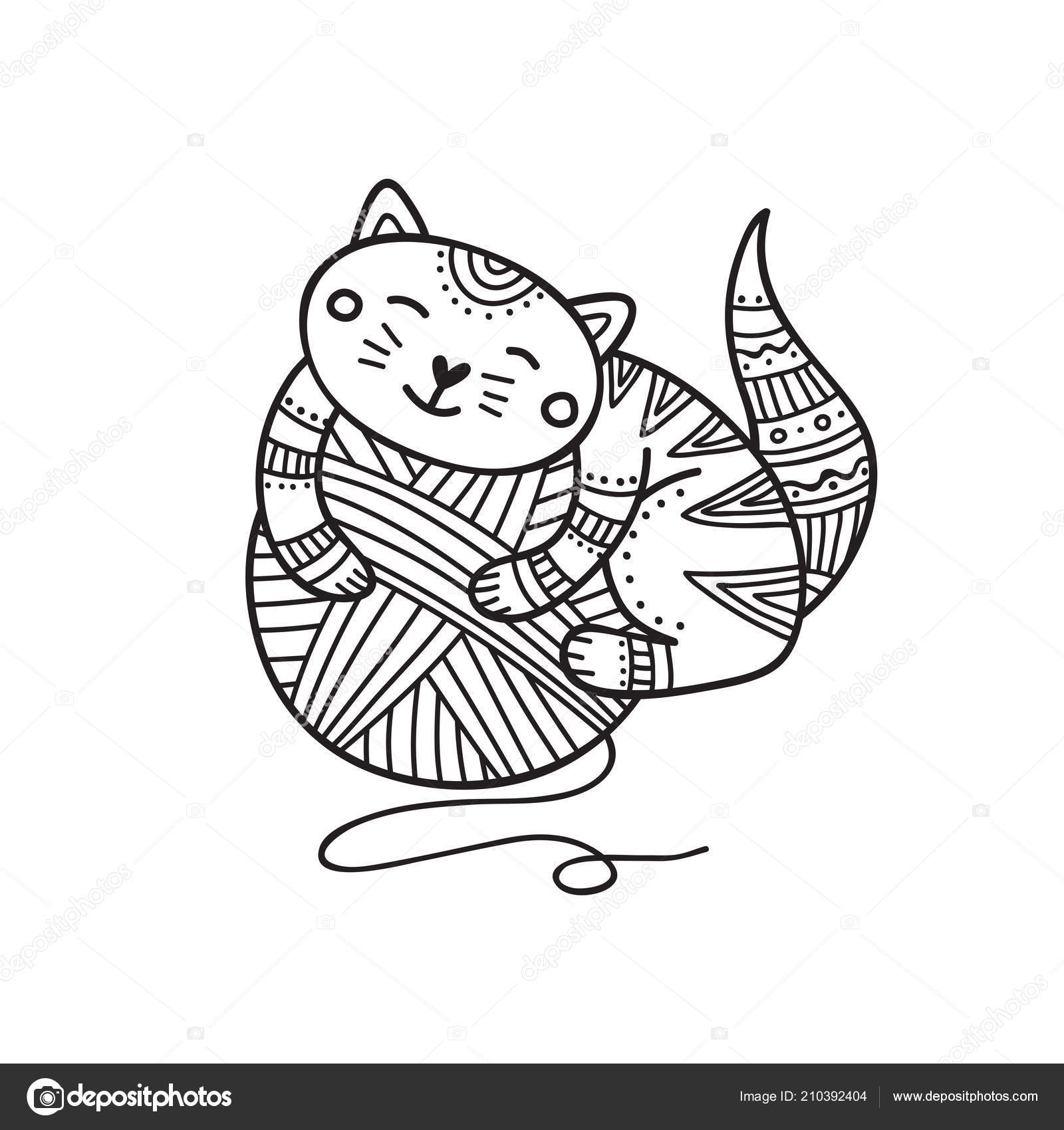 Cat Yarn Ball Drawing
