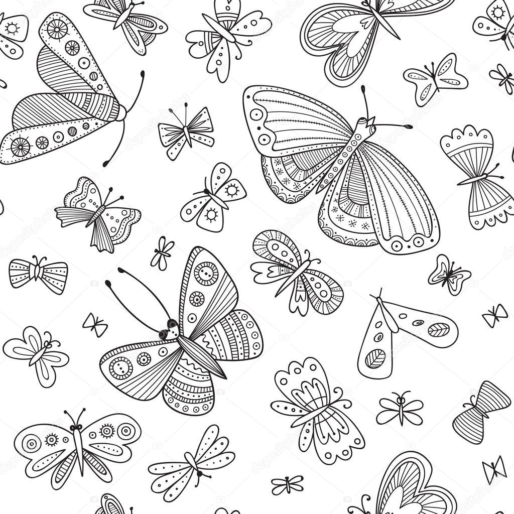 Patrón sin costuras de mariposas en estilo Boho con adornos. Se puede ...