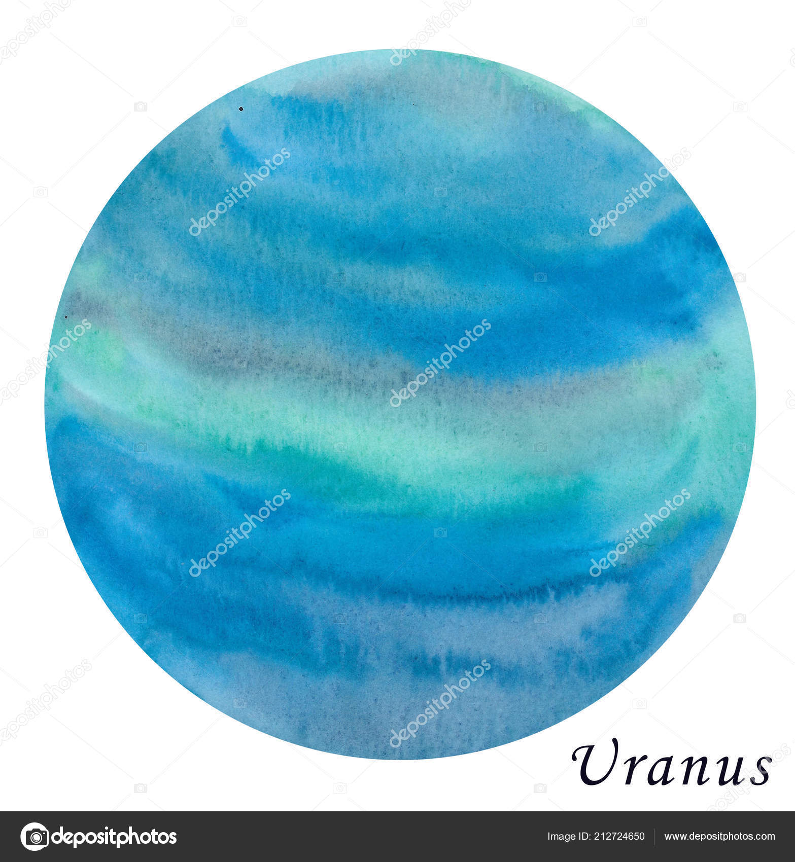 Uranus Planet Watercolour Illustration Hand Drawn White Background ...