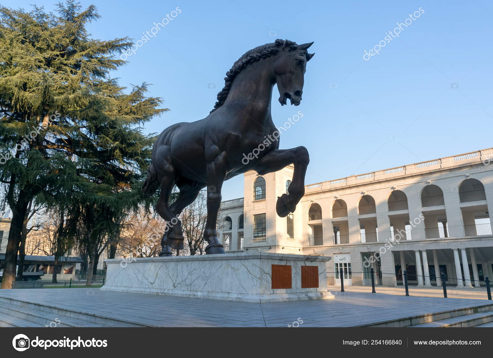 Socha Koně Leonarda Vinci Staré Hippodrome Regionu San Ser Milán ...