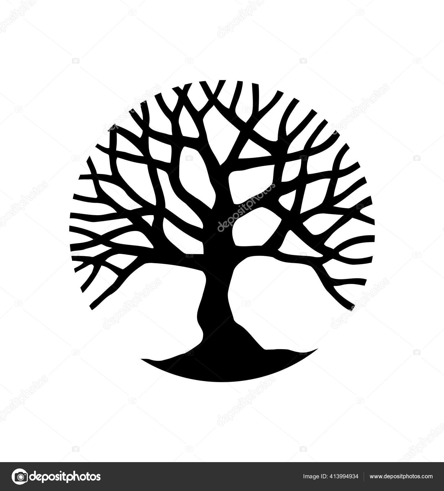 Vektori Musta Abstrakti Pyöreä Ympyrä Puu Ääriviivat Siluetti Piirustus ...