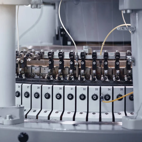 Textile factory. Factory on manufacture of threads. Rows of automated ...