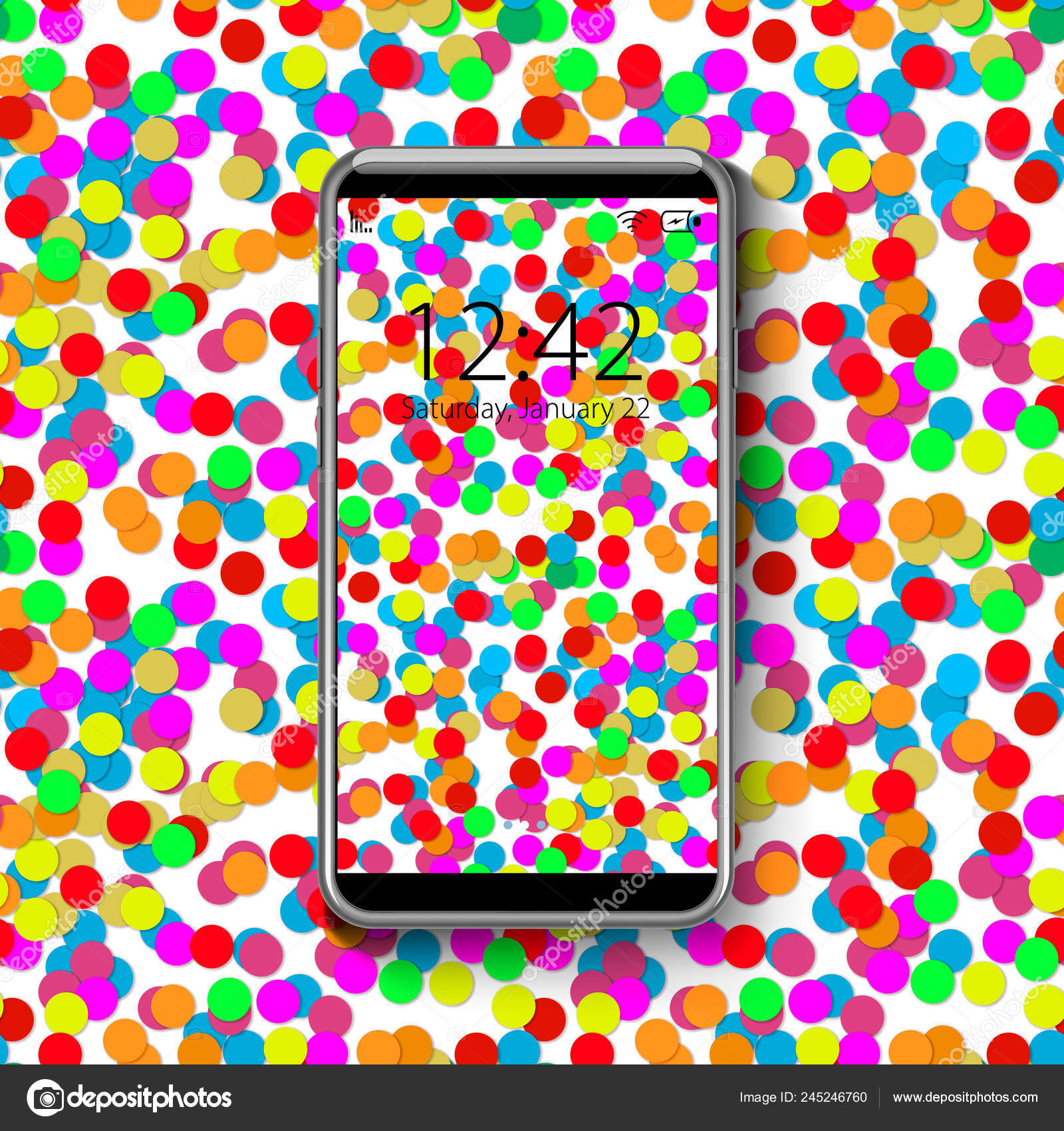 Smartphone with colorful wallpaper, of confetti pattern background ...