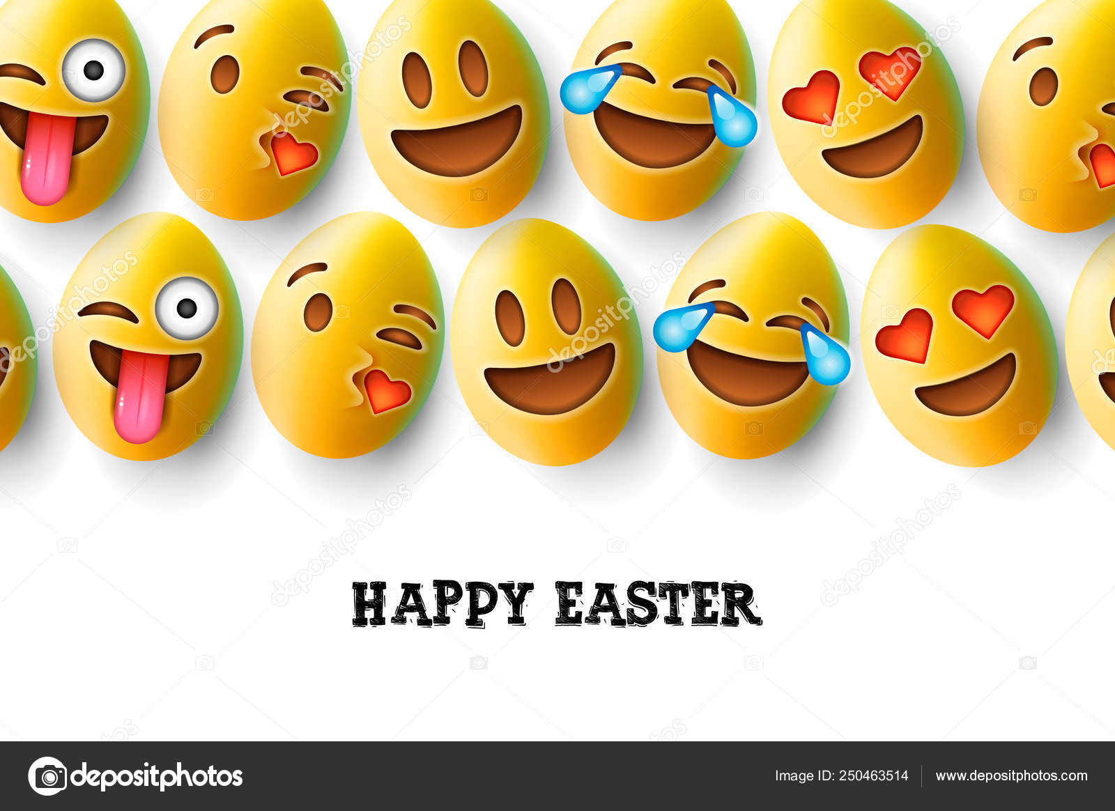 Happy Easter poster, easter eggs with cute smiling emoji faces, vector ...