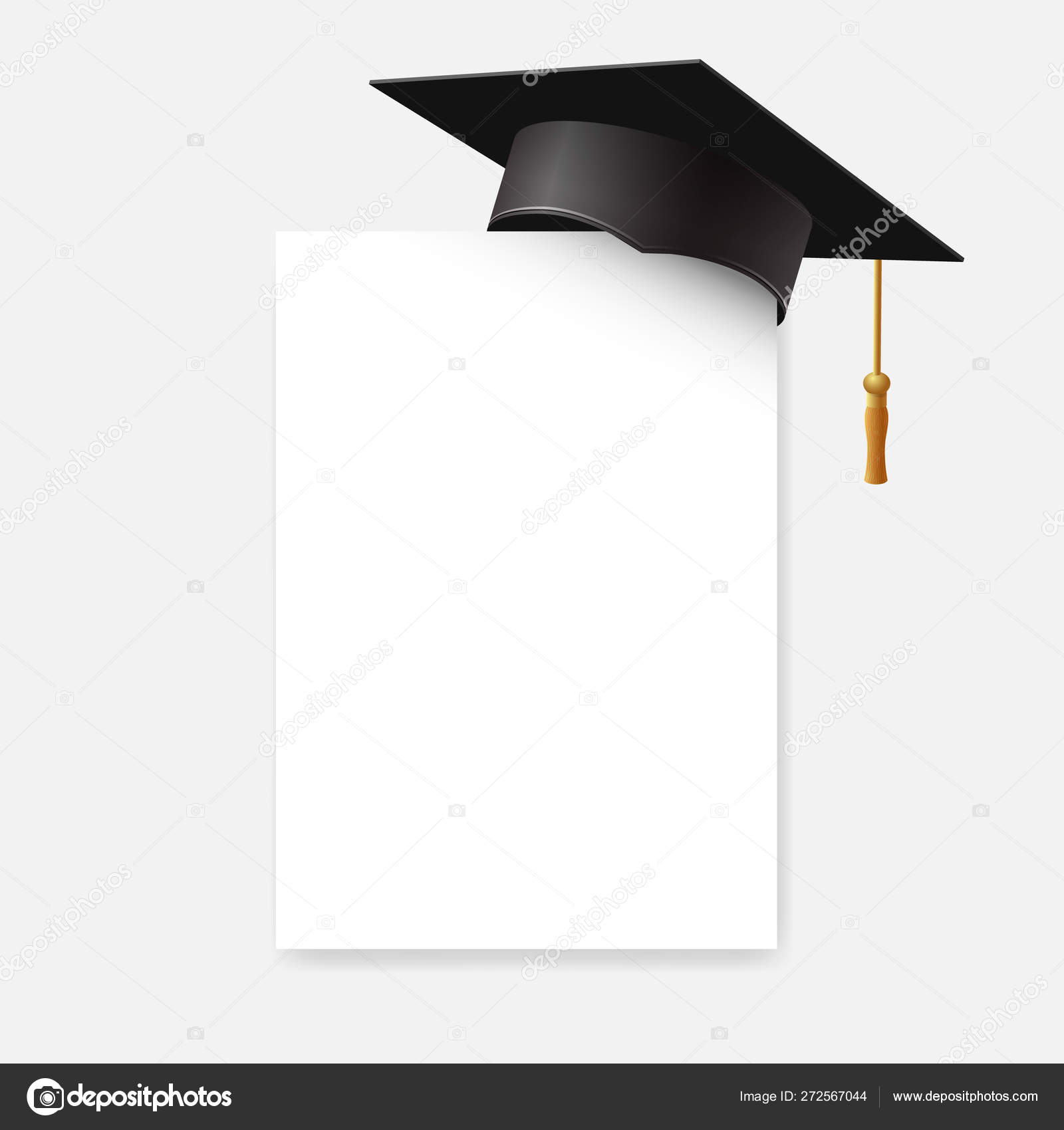Graduation cap or mortar board on paper corner. Vector education design ...