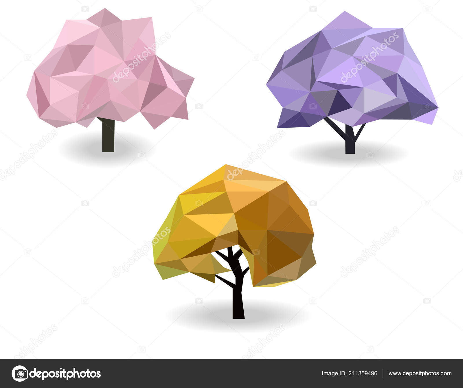 Set Tree Polygon Forest Saving Green Earth Concept Low Poly Stock ...